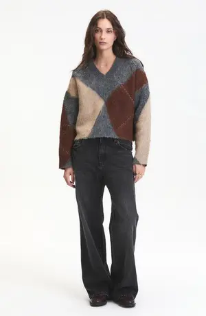Deluc Micah V-neck Argyle Sweater - Grey Melange