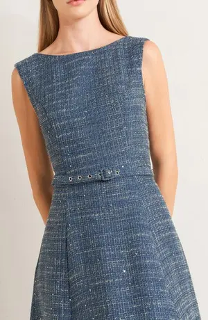 FREEMARKET Sequin Belted Tweed Midi Dress