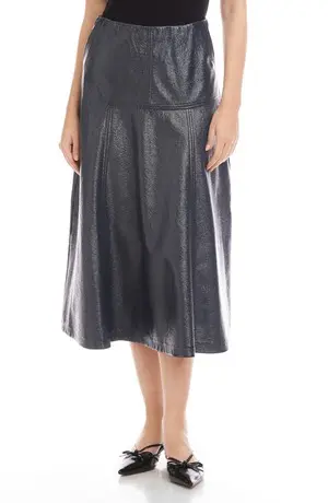Fifteen Twenty Faux Leather Midi Skirt - Navy