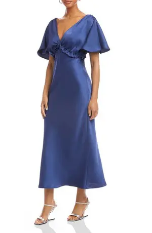 Fifteen Twenty Shailene Satin Flutter Sleeve Midi Dress