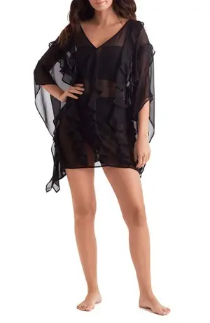 MIMI FLAMINGO Breeze Ruffle Sheer Cover-up Poncho - Black