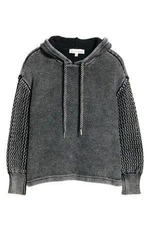 CITY BLUES Relaxed Fit Open Stitch Hoodie - Black