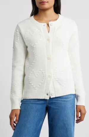 Bobeau Embroidered Heart Cardigan