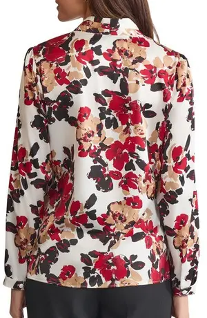 KASPER Floral Print Pleated Shoulder Top