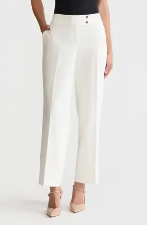 KASPER Flat Front Wide Leg Pants - Vanilla Ice