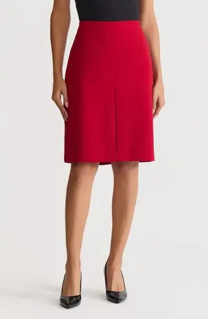 KASPER Pencil Skirt With Pleat Front - Fire Red