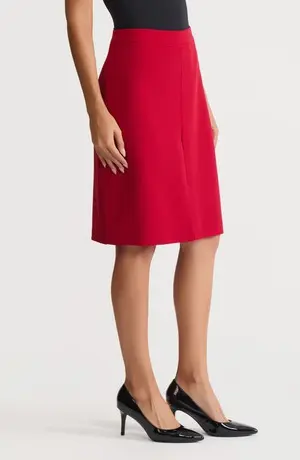 KASPER Pencil Skirt With Pleat Front - Fire Red
