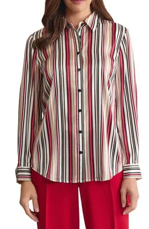 KASPER Striped Button-up Shirt