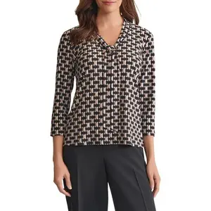 KASPER Geo Print Tie Neck Top