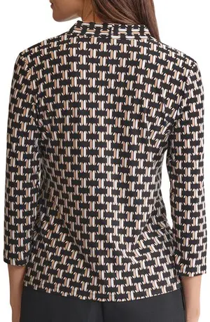 KASPER Geo Print Tie Neck Top