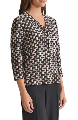 KASPER Geo Print Tie Neck Top