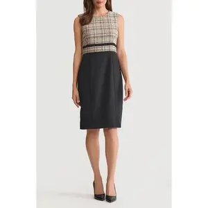 KASPER Tweed Contrast Sleeveless Sheath Dress - Soft Sand Multi
