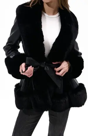 AZALEA WANG Faux Leather And Faux Fur Trimmed Jacket