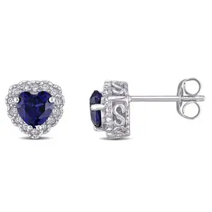 JULIANNA B. Sapphire And Diamond Heart Earrings - Lab-created Sapphire