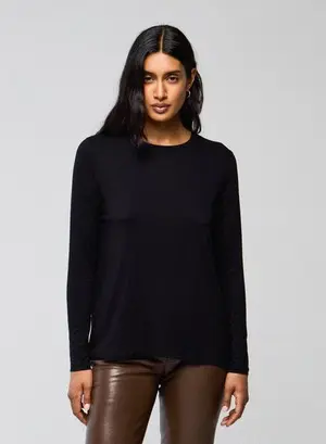 Majestic Filatures Soft Touch Long-sleeve Crewneck With Pleat - Noir
