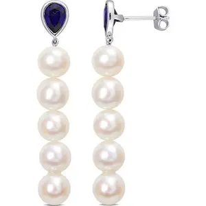 JULIANNA B. Pearl & Lab-created Blue Sapphire Linear Earrings - Lab-created Sapphire