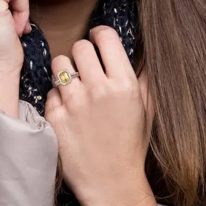 JULIANNA B. 14k White Gold Diamond And Yellow Bridal Ring Set