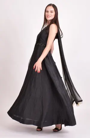 RAAS Oni One Shoulder Embroidered Saree Gown