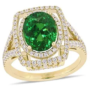 JULIANNA B. Diamond & Split Shank Halo Cocktail Ring - Tsavorite