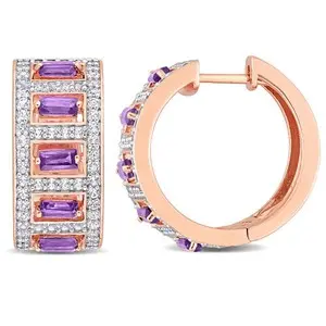 JULIANNA B. Gemstone And Topaz Hoop Earrings - Amethyst/rose-plated