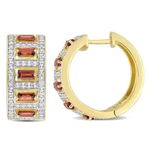 JULIANNA B. Gemstone And Topaz Hoop Earrings - Garnet/yellow-plated