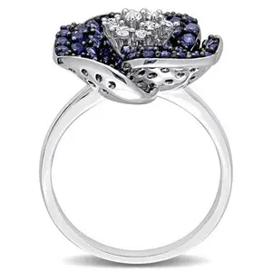 JULIANNA B. Floral Ring In 10k White Gold With Sapphires