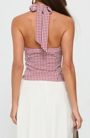 Princess Polly Gingham Button-up Halter Top - Red Gingham