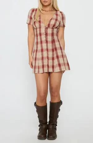 Princess Polly Plaid Button-front Mini Dress - Red