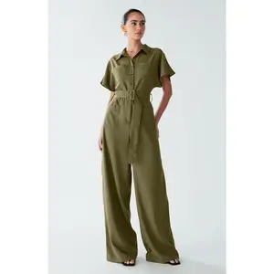 Women's Linen Blend Wide-Leg Jumpsuits