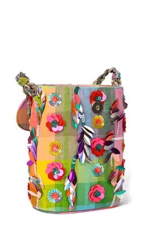 SIMITRI Floral Sequined Bucket Bag