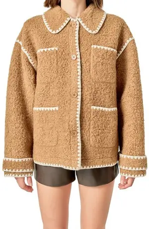 English Factory Embroidered Faux Shearling Jacket