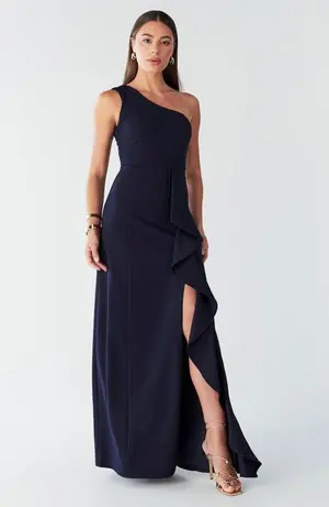 BWLDR Catia Fit-and-flare Maxi Dress - Navy Blue