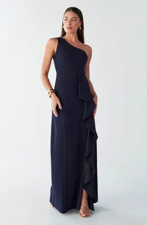 BWLDR Catia Fit-and-flare Maxi Dress - Navy Blue