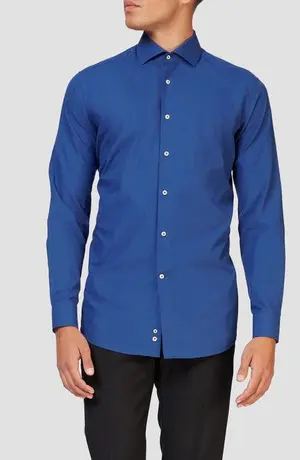 Opposuits Navy Royale Modern Tailored Fit Wrinkle Resistant Button-up Shirt - Blue
