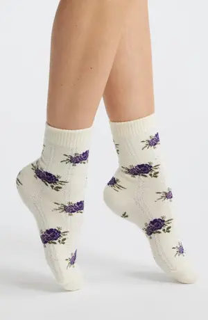 STEMS Floral Pointelle Quarter Socks - Cream