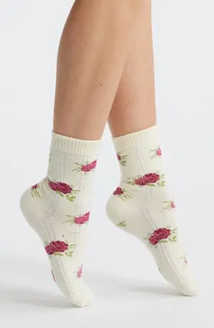 STEMS Floral Pointelle Quarter Socks - Ivory