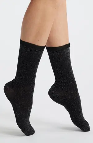 STEMS Ruffle Metallic Crew Socks - Black