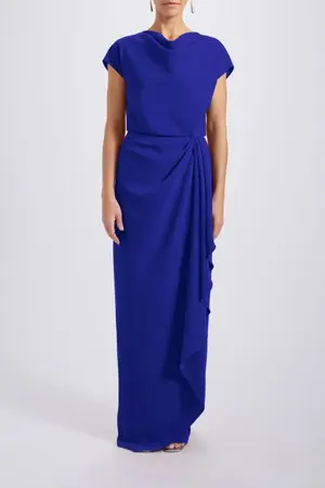 Amsale Draped Crepe Gown - Cobalt