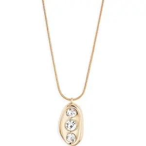 OPEN EDIT Cubic Zirconia Pendant Necklace - Clear- Gold