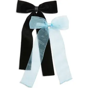 Bp. Set Of 2 Velvet And Organza Bow Barrettes - Black- Blue