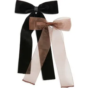 Bp. Set Of 2 Velvet And Organza Bow Barrettes - Black- Brown