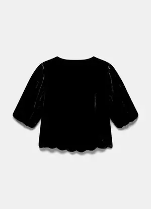 Mint Velvet Velvet Top With Scalloped Trim - Black
