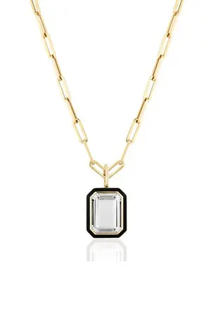 Goshwara Queen Emerald Cut Rock Crystal Pendant Necklace - Clear/black