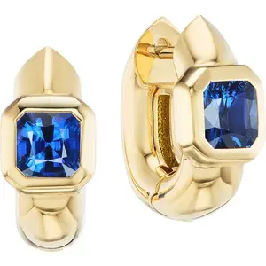 UNIFORM OBJECT Tusk Asscher Cut Stone Huggie Hoop Earrings - Yellow Gold/blue Sapphire
