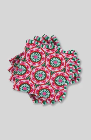 FURBISH Suzani Napkins Set Of 4 - Pink/ Red/ Green