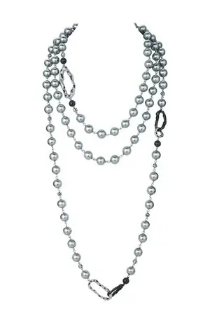 RETRO CHIC Leopard Chain Pearl Necklace Grey & Sliver
