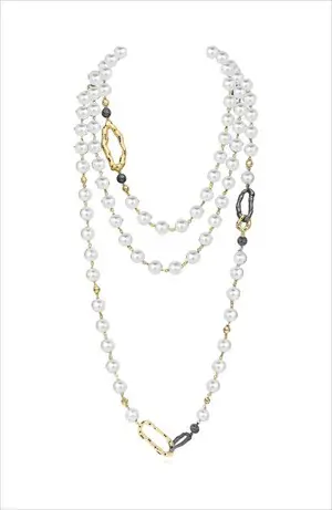 RETRO CHIC Leopard Chain Pearl Necklace White & Gold & Black