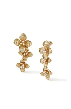 RETRO CHIC Iris Blossom Dangle Earrings - Gold & White