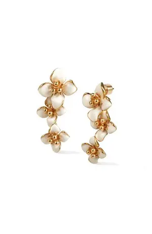 RETRO CHIC Iris Blossom Dangle Earrings - White & Gold