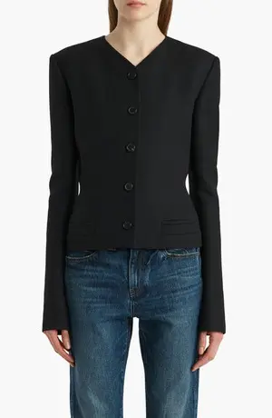Khaite Nara Collarless Wool Canvas Jacket - Black